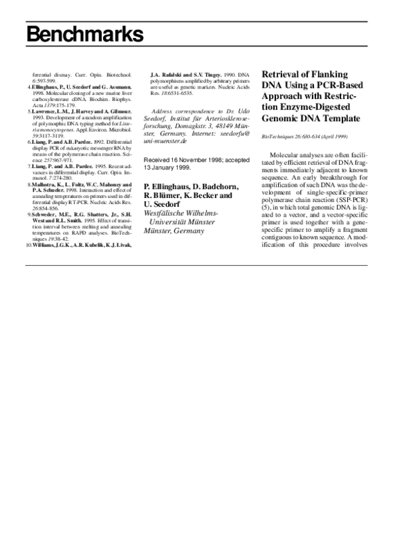 Pdf Retrieval Of Flanking Dna Using A Pcr Based Approach With Restriction Enzyme Digested