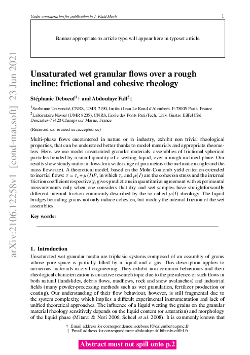 (PDF) Unsaturated wet granular flows over a rough incline: frictional ...