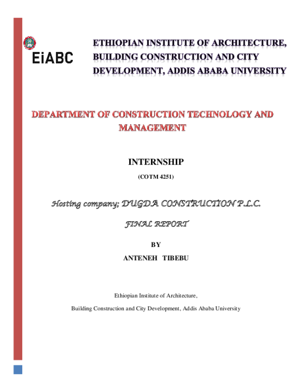 (PDF) Internship Final Report Anteneh Tibebu EiABC Addis Ababa University