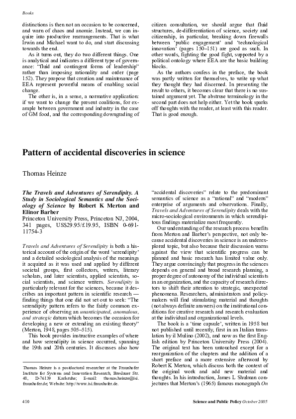 (PDF) Pattern of accidental discoveries in science