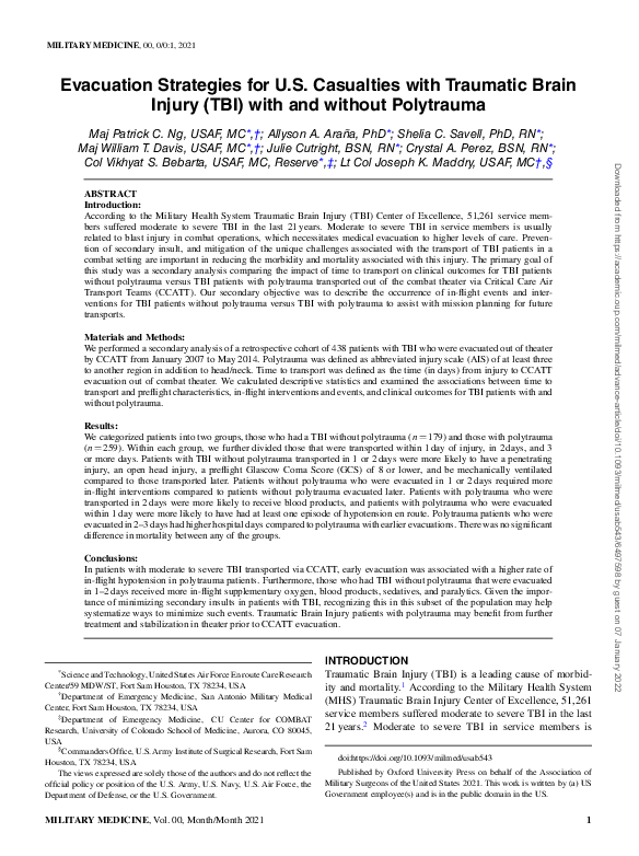 (PDF) Evacuation Strategies for U.S. Casualties with Traumatic Brain ...