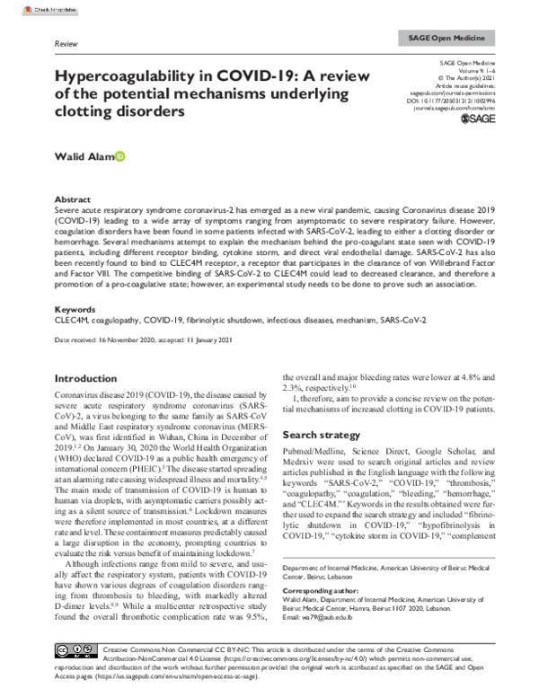 (PDF) Hypercoagulability in COVID-19: A review of the potential ...