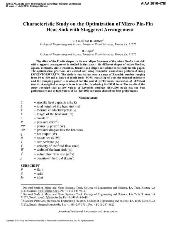 (PDF) Characteristic Study on the Optimization of Micro Pin-Fin