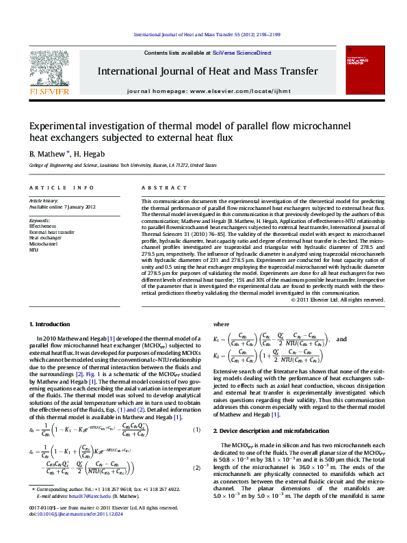 (PDF) Experimental investigation of thermal model of parallel flow ...