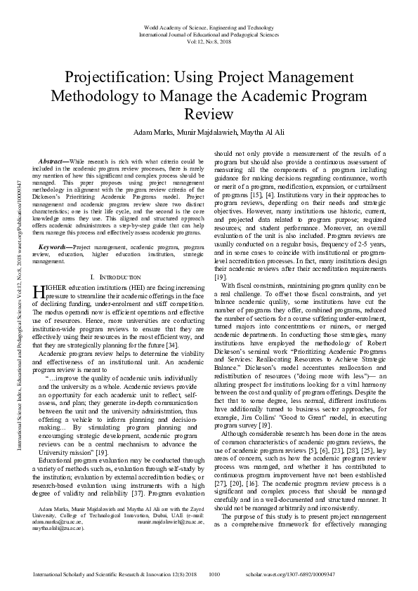 (PDF) Projectification: Using Project Management Methodology to Manage ...