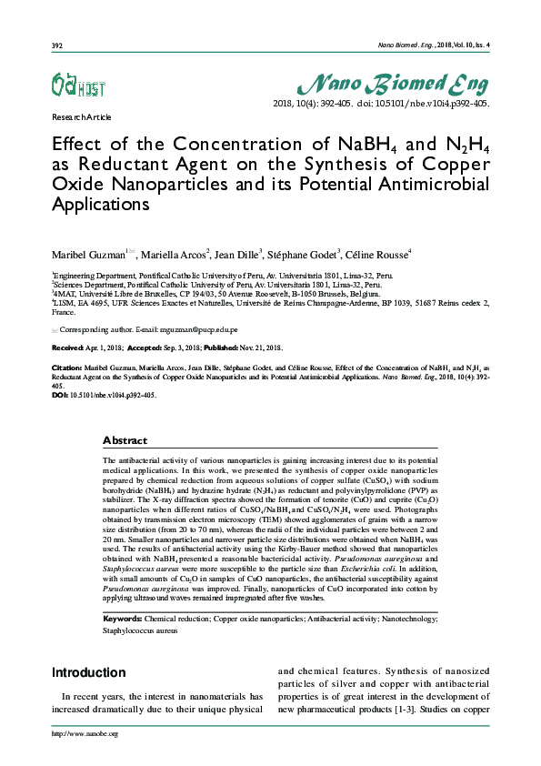 (PDF) Effect of the Concentration of NaBH4 and N2H4 as Reductant Agent ...