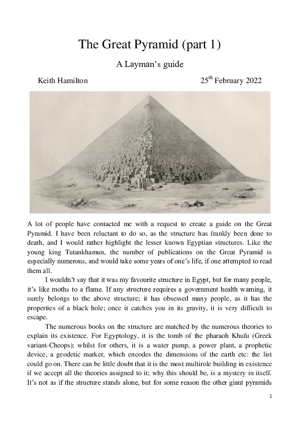 (PDF) The Great Pyramid, Part 1, A Layman's guide.