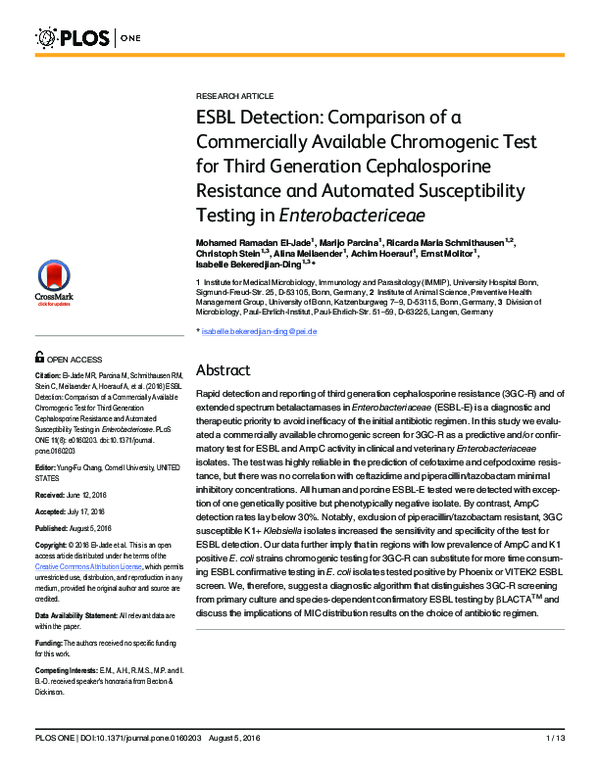 (PDF) ESBL Detection: Comparison of a Commercially Available ...