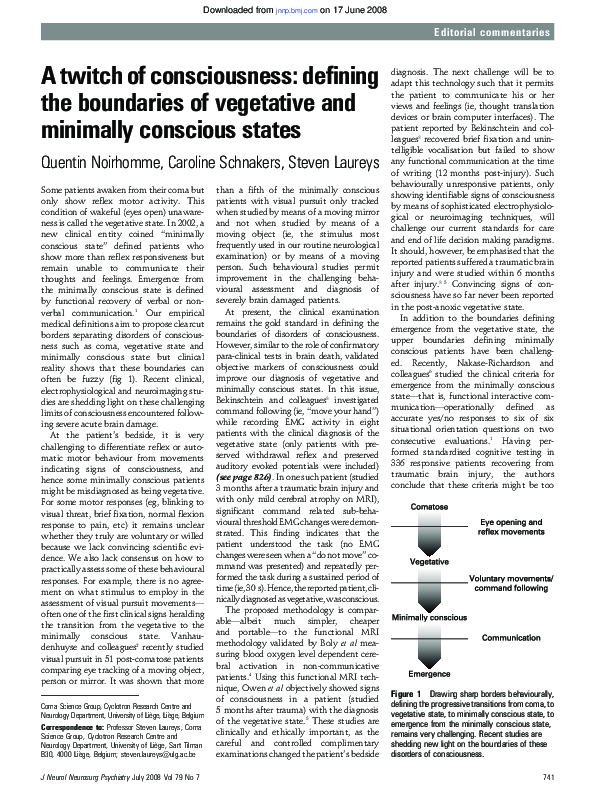 (PDF) A twitch of consciousness: defining the boundaries of vegetative ...