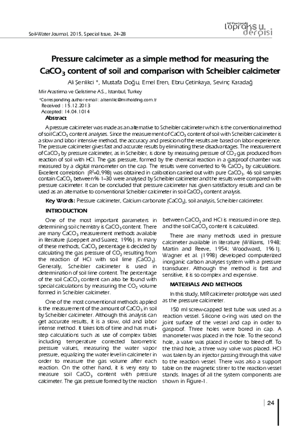 (PDF) Pressure calcimeter as a simple method for measuring the CaCO3 ...