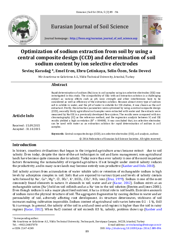 (PDF) Optimization of sodium extraction from soil by using a central ...