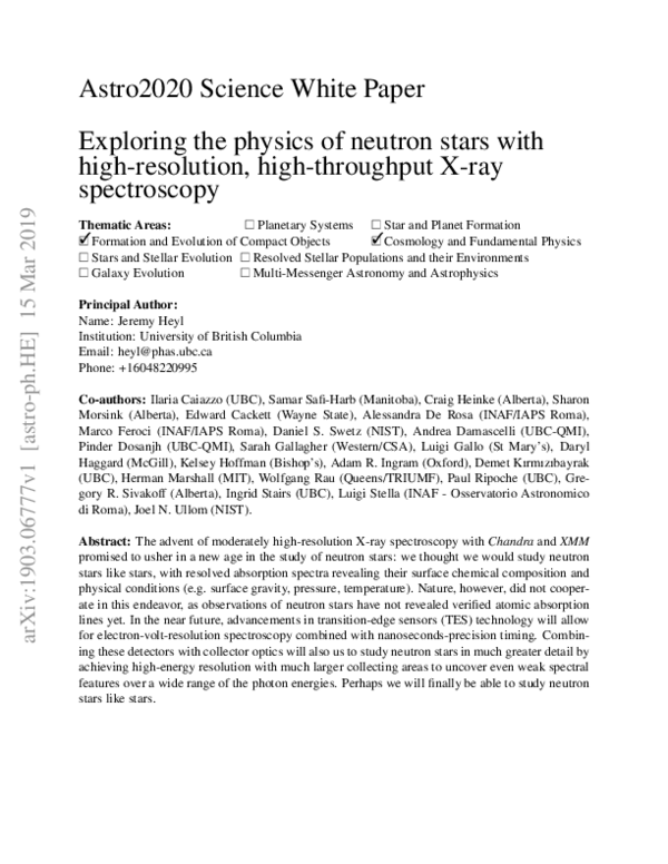 (PDF) Exploring the physics of neutron stars with high-resolution, high ...