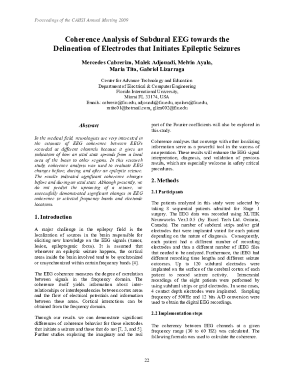(PDF) Coherence Analysis of Subdural EEG towards the Delineation of ...