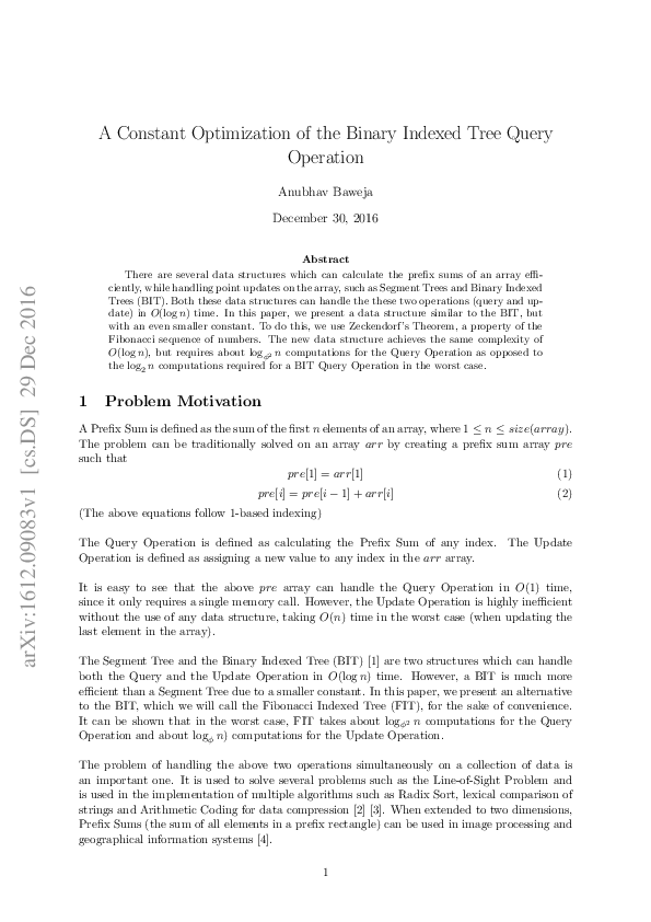 (PDF) A Constant Optimization of the Binary Indexed Tree Query Operation