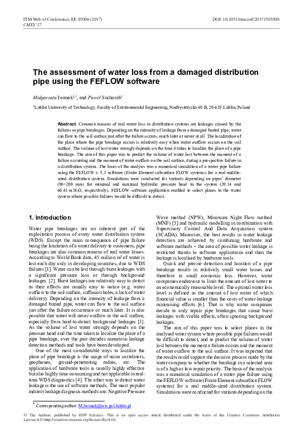 (PDF) The assessment of water loss from a damaged distribution pipe ...