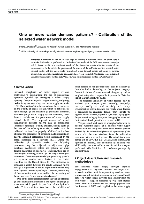 (PDF) One or more water demand patterns? - Calibration of the selected ...