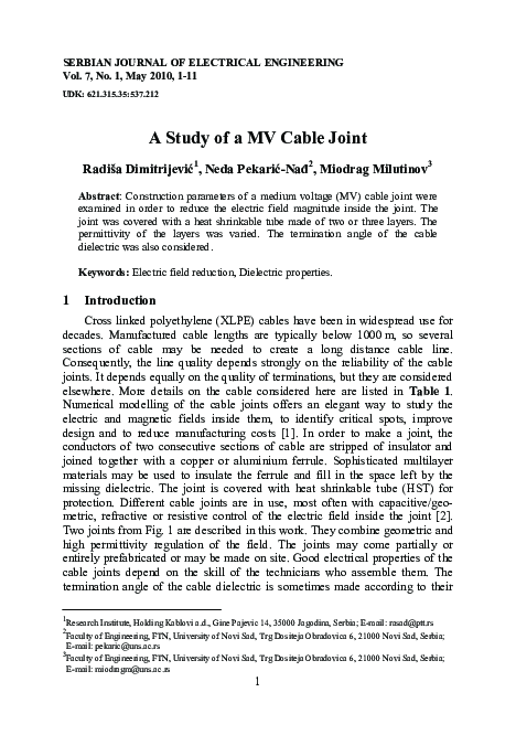 (PDF) 1 A Study of a MV Cable Joint