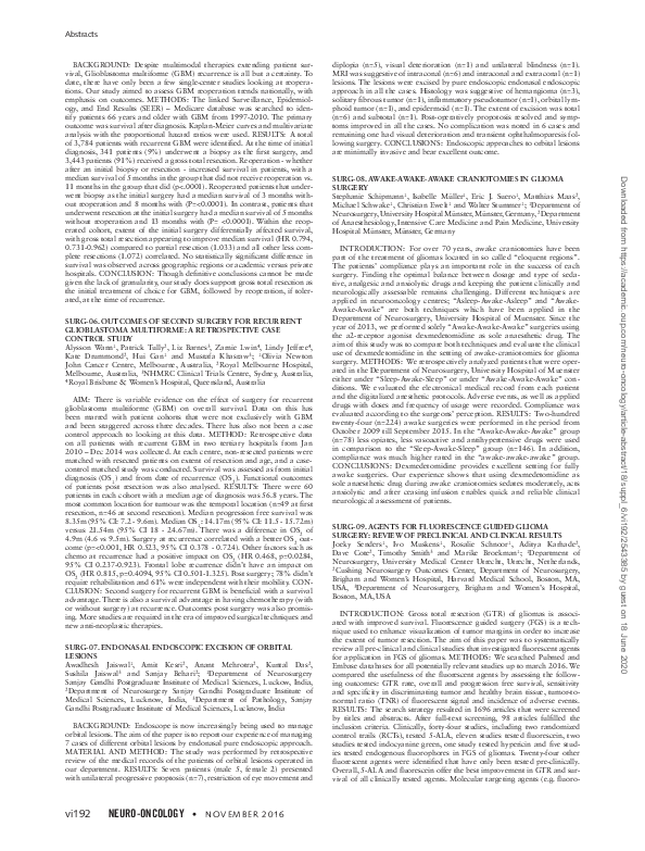 (PDF) SURG-06. Outcomes of Second Surgery for Recurrent Glioblastoma Multiforme: A Retrospective ...