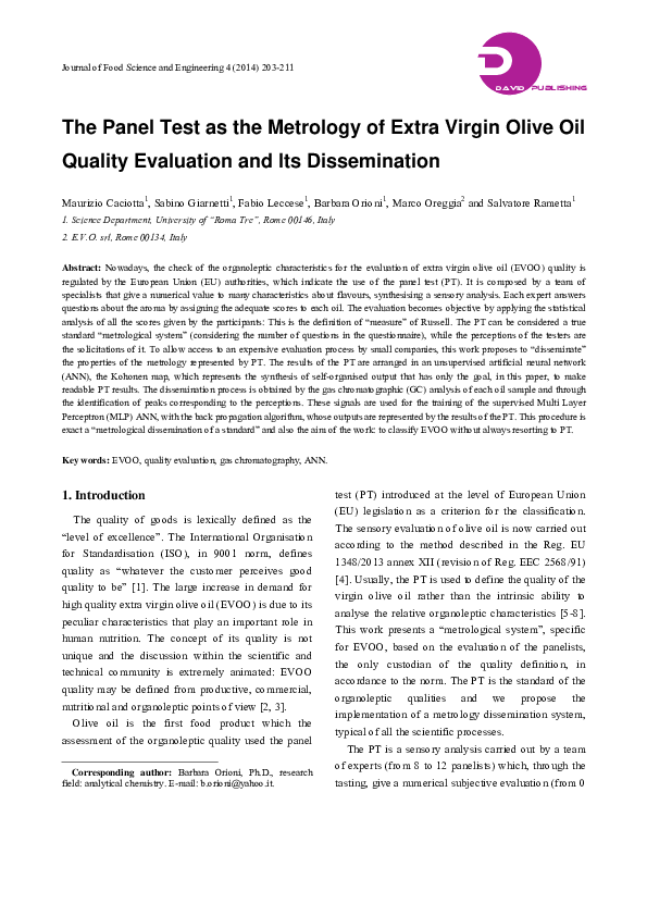 (PDF) The Panel Test as the Metrology of Extra Virgin Olive Oil Quality ...