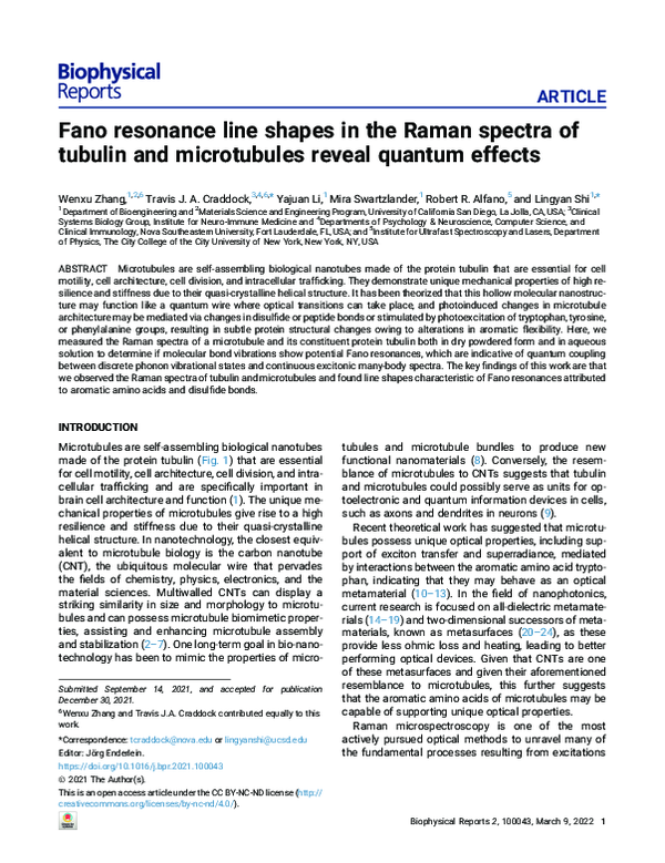 (PDF) Fano resonance line shapes in the Raman spectra of tubulin and ...