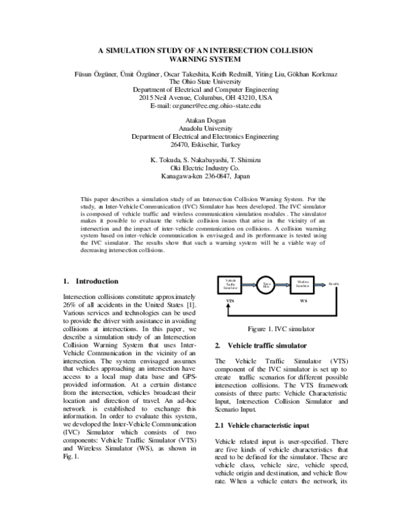 (PDF) A simulation study of an intersection collision warning system