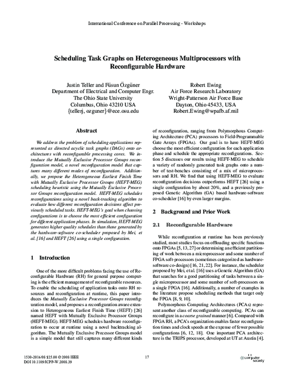 Pdf Scheduling Task Graphs On Heterogeneous Multiprocessors With Reconfigurable Hardware 9982