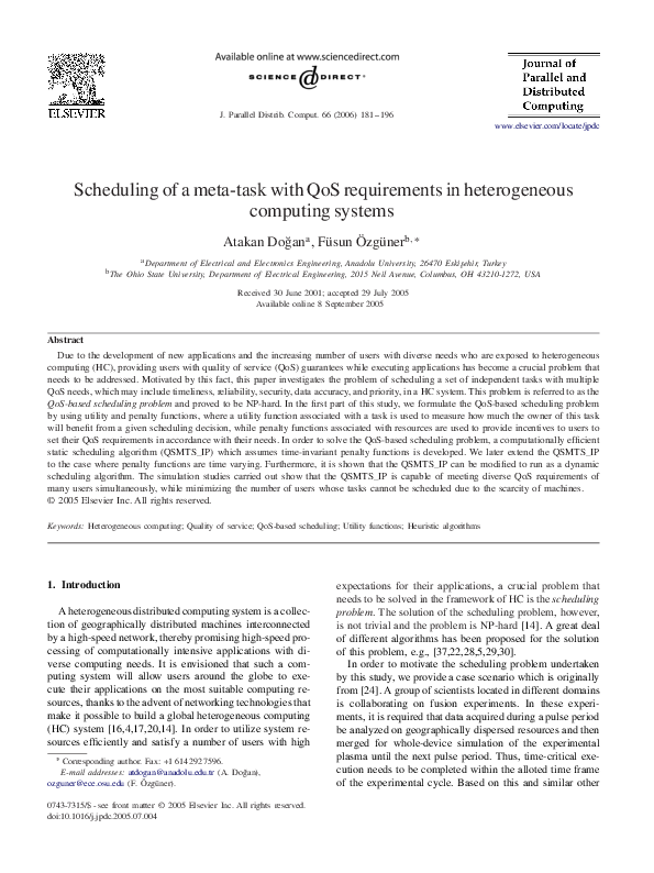 (PDF) Scheduling of a meta-task with QoS requirements in heterogeneous computing systems