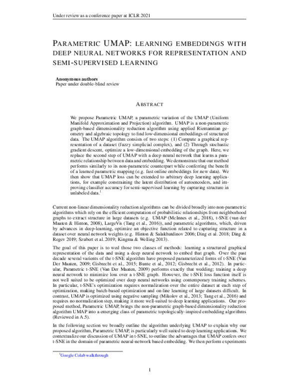 (PDF) Parametric UMAP: learning embeddings with deep neural networks for representation and semi ...