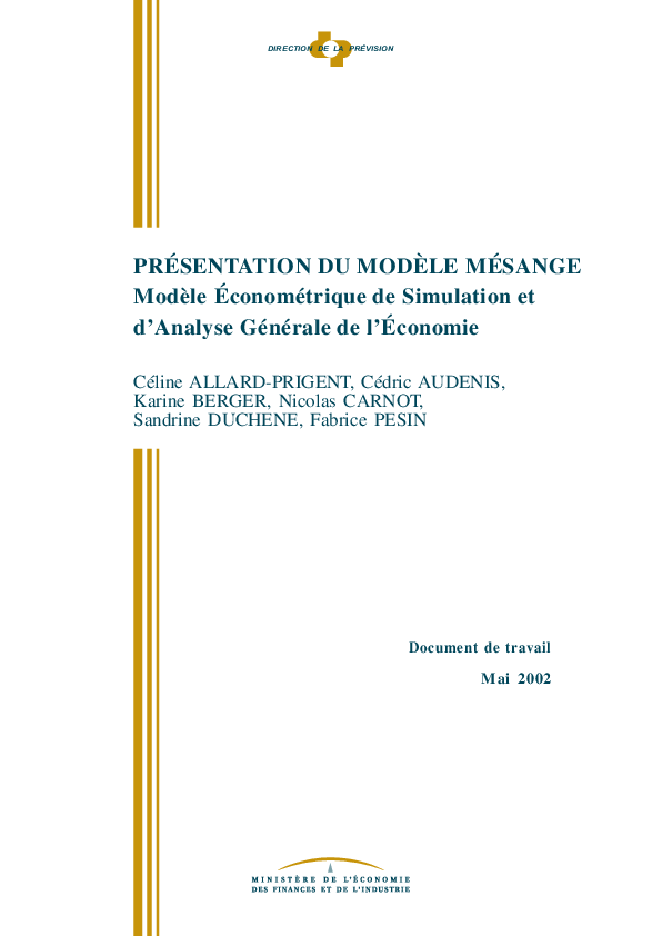 (PDF) PRÉSENTATION DU MODÈLE MÉSANGE Modèle Économétrique de Simulation ...
