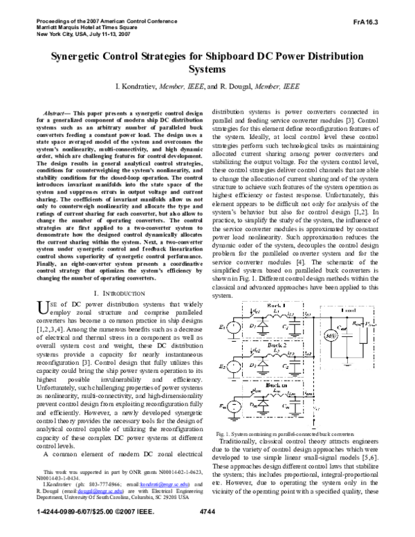 (PDF) Synergetic Control Strategies for Shipboard DC Power Distribution ...