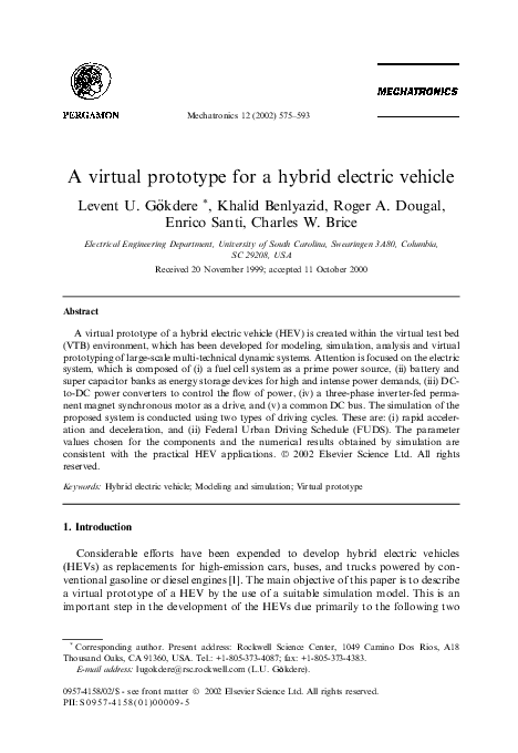 (PDF) A virtual prototype for a hybrid electric vehicle | Roger Dougal ...