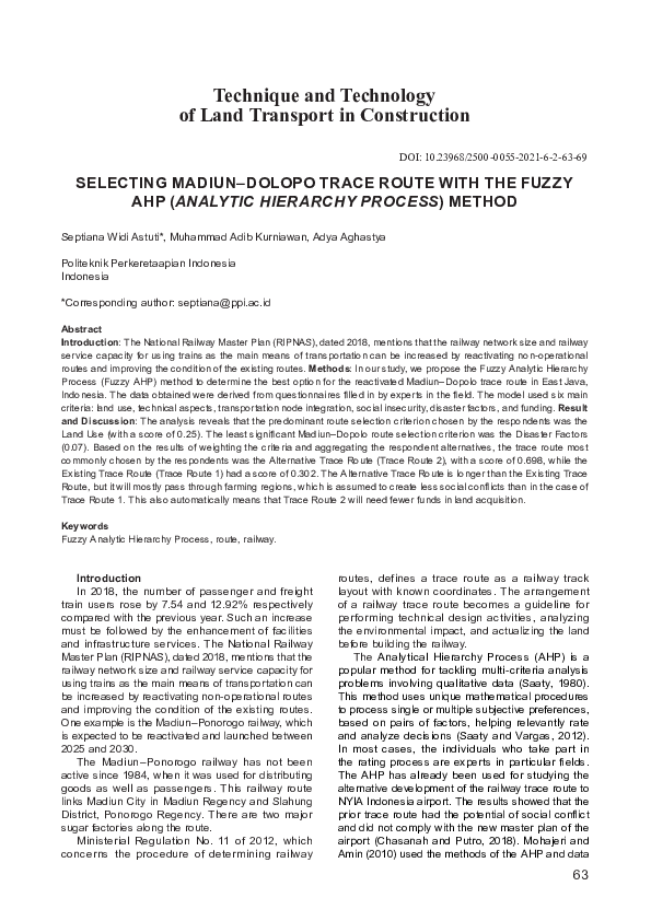 (PDF) Selecting Madiun–Dolopo Trace Route with the Fuzzy Ahp (Analytic Hierarchy Process) Method