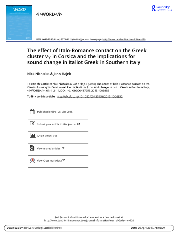 (PDF) The effect of Italo-Romance contact on the Greek cluster vɣ in ...