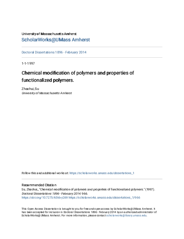(PDF) Chemical modification of polymers and properties of ...
