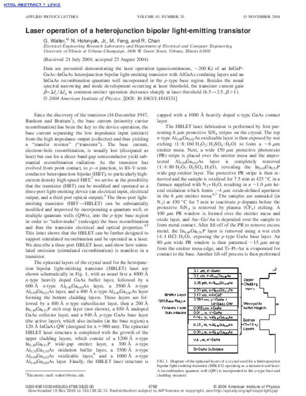 (PDF) Laser operation of a heterojunction bipolar light-emitting transistor