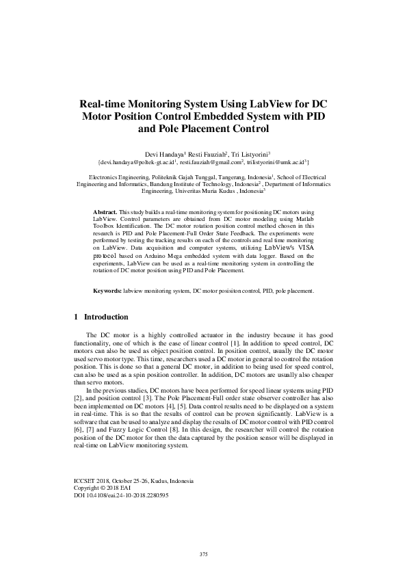 Pdf Real Time Monitoring System Using Labview For Dc Motor Position Control Embedded System