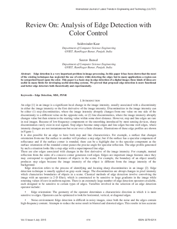 (PDF) Review On: Analysis of Edge Detection with Color Control