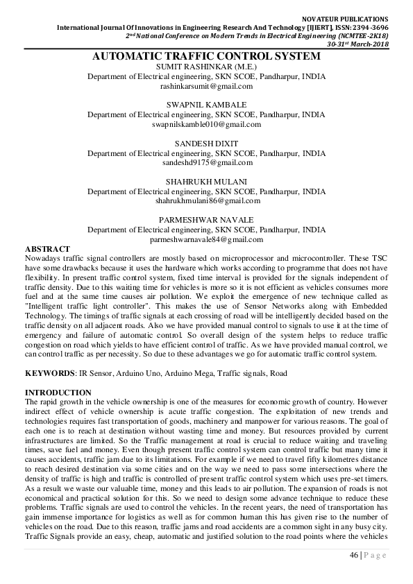 Pdf Automatic Traffic Control System