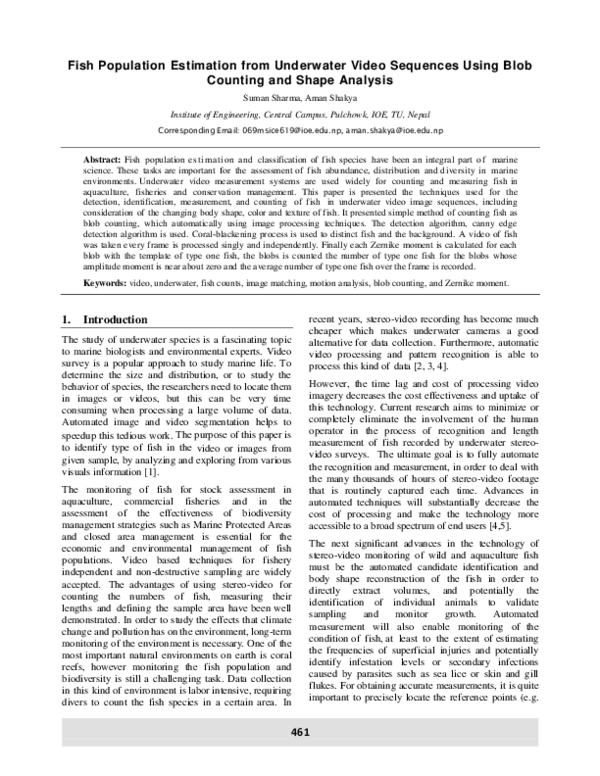(PDF) Fish Population Estimation from Underwater Video Sequences Using ...