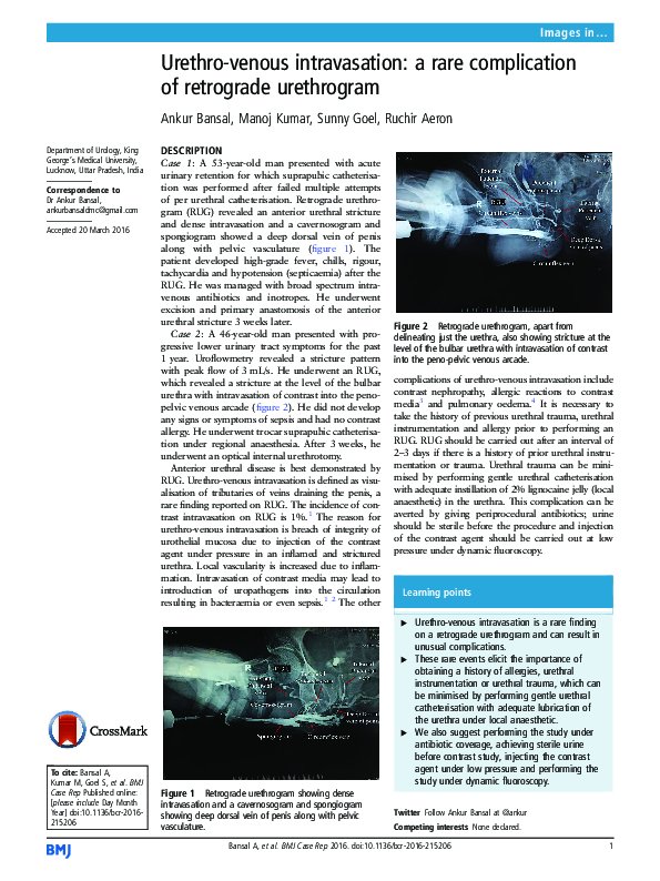 (PDF) Urethro-venous intravasation: a rare complication of retrograde ...