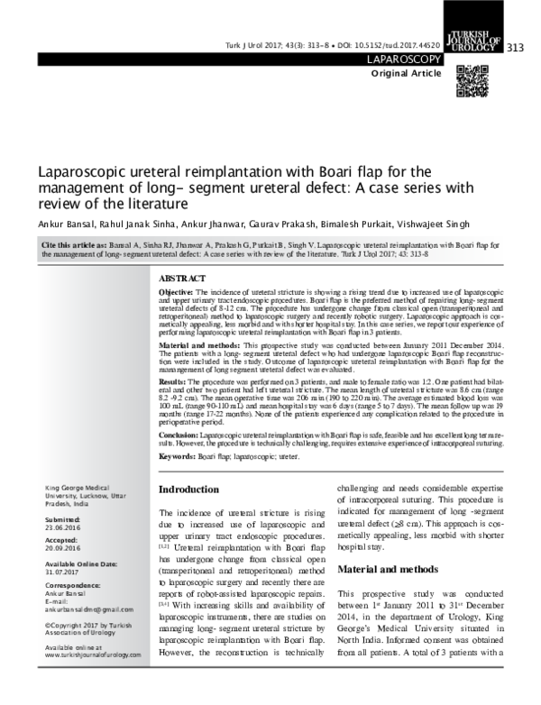 (PDF) Laparoscopic ureteral reimplantation with Boari flap for the ...