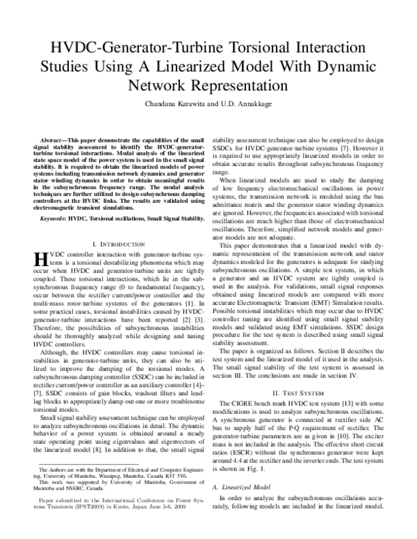 (PDF) HVDC-Generator-Turbine Torsional Interaction Studies Using A ...