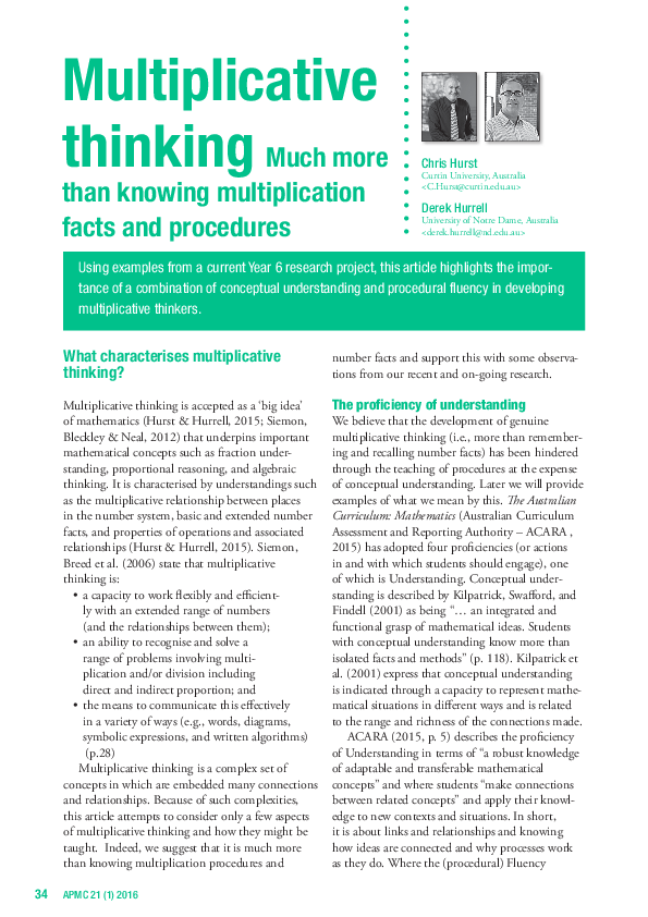 (PDF) Multiplicative thinking: Much more than knowing multiplication ...