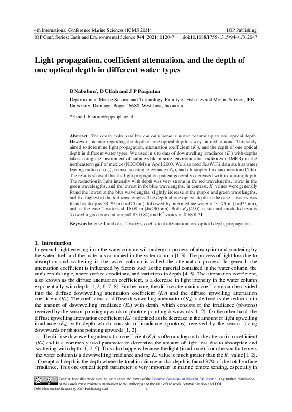 (PDF) Light propagation, coefficient attenuation, and the depth of one ...