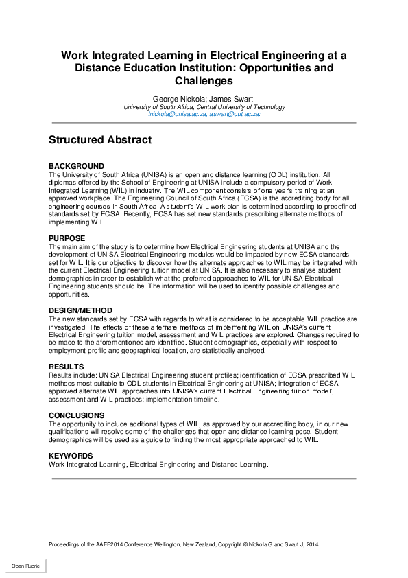 (PDF) Work integrated learning in electrical engineering at a distance ...