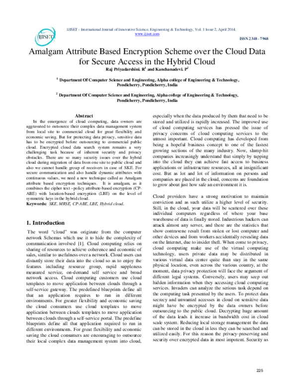 (PDF) Amalgam Attribute Based Encryption Scheme over the Cloud Data for Secure Access in the ...