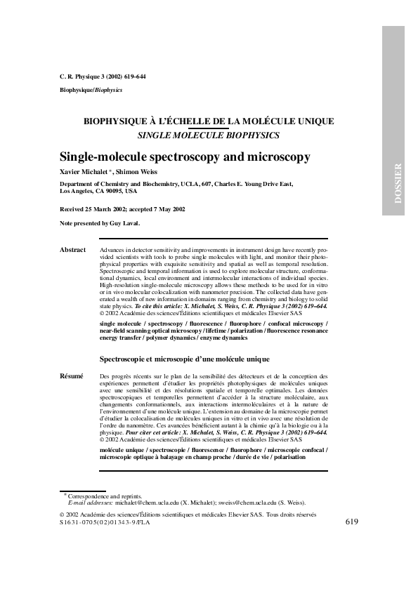 (PDF) Single-molecule spectroscopy and microscopy