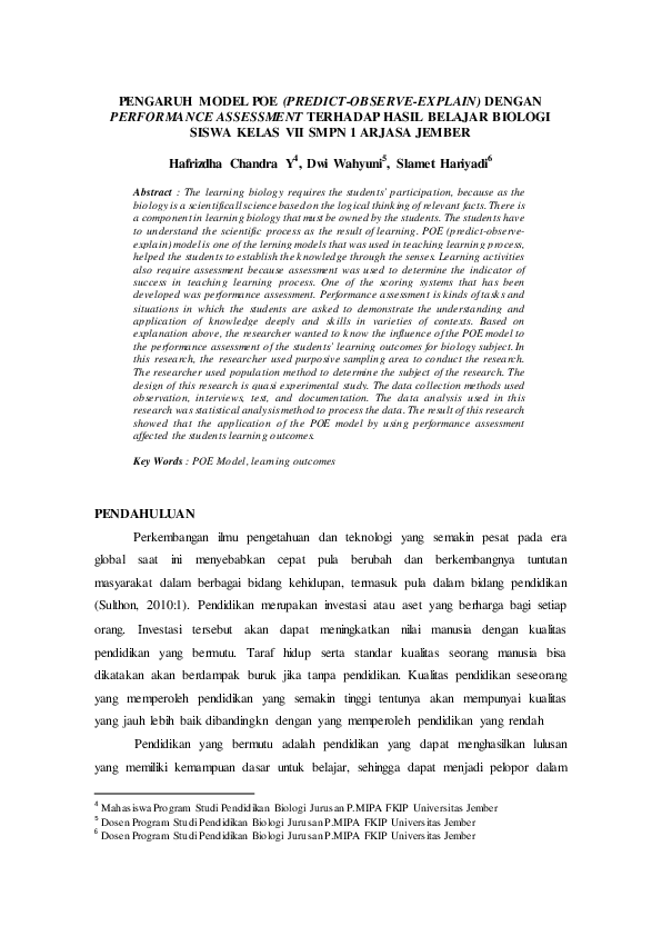 (PDF) Pengaruh Model Poe (Predict-Observe-Explain) Dengan Performance Assessment Terhadap Hasil ...