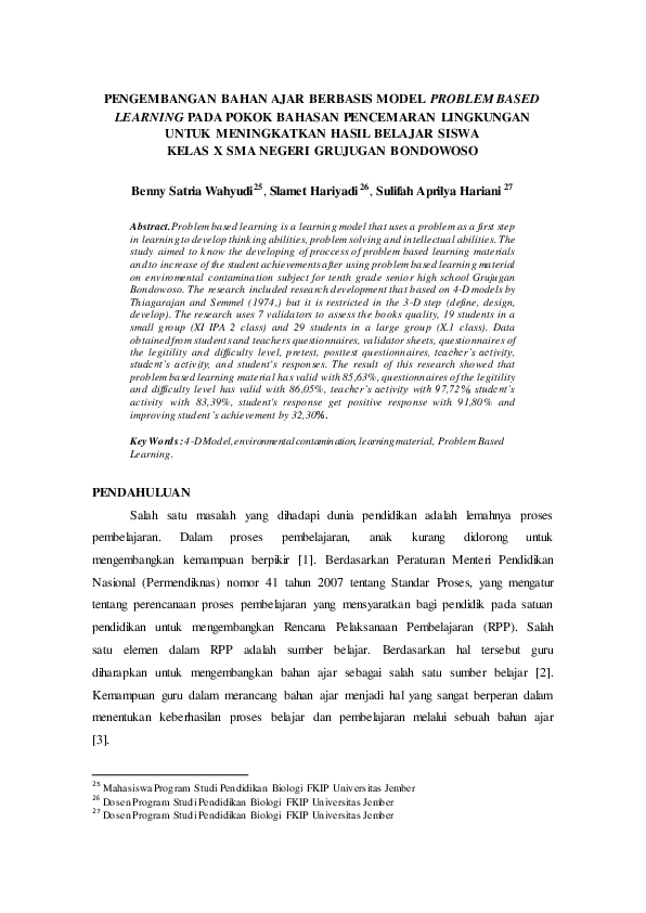 (PDF) Pengembangan Bahan Ajar Berbasis Model Problem Based Learning Pada Pokok Bahasan ...