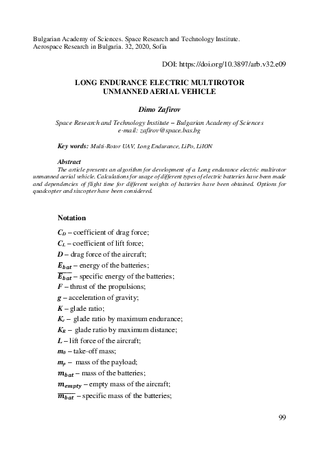(PDF) Long endurance electric multirotor Unmanned Aerial Vehicle